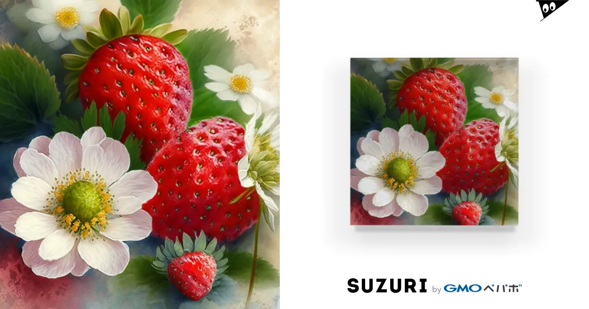 イチゴの花と実の水彩画 / botanicalartAI ( botanicalart )の イチゴの花と実の水彩画 / botanicalartAI ( botanicalart )の